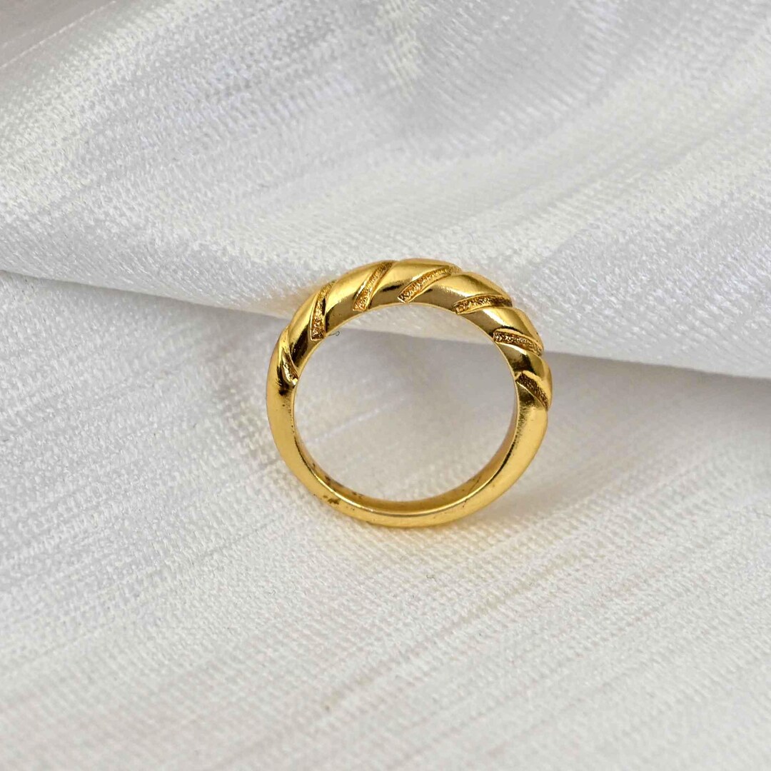 18k Gold Twisted Ring, Croissant Ring, Gold Rings for Women Dome Ring ...