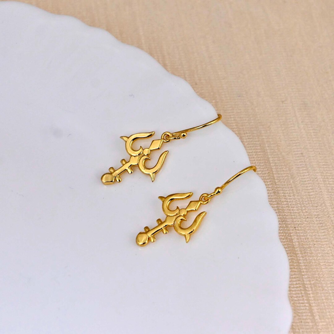 Gold Trishul Dangle Earrings: Minimalist Brass Boho Jewelry - Etsy