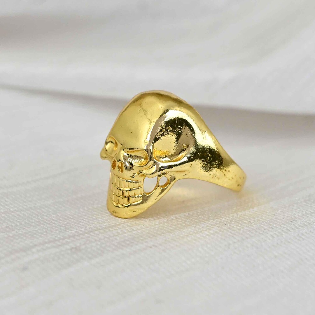 Gold Plated Decayed Skull Ring: Handmade Brass Gothic Jewelry - Etsy