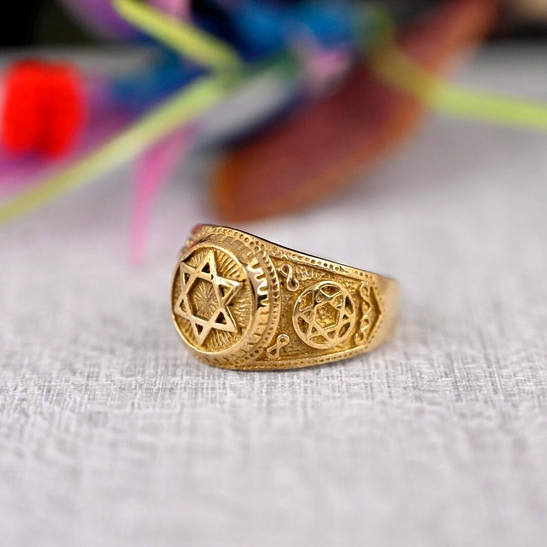Star of David Brass Signet Ring: Jewish Talisman Amulet - Etsy