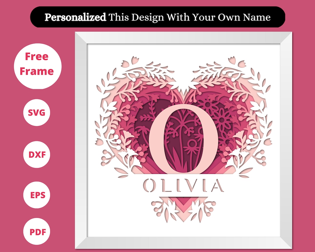 3D Love Split Monogram A-Z Shadow Box, Custom Name, 3D Heart of Love ...