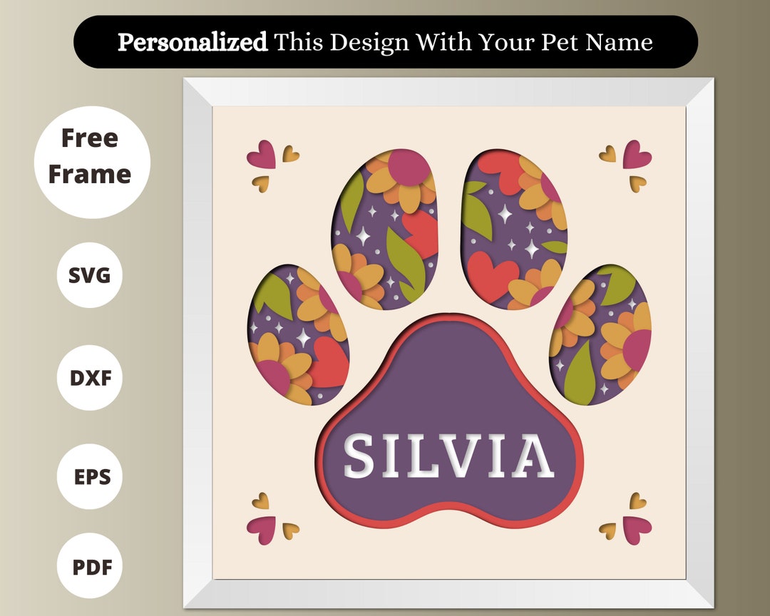 3D Personalized Pet Memorial Shadow Box, Dog Paw Svg, Custom Memorial ...