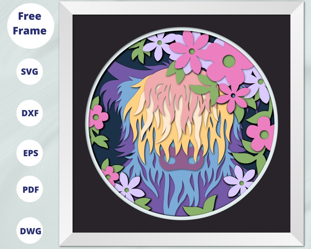 Highland Cow 3D Layered Papercraft & Shadow Box SVG, Create Colorful ...