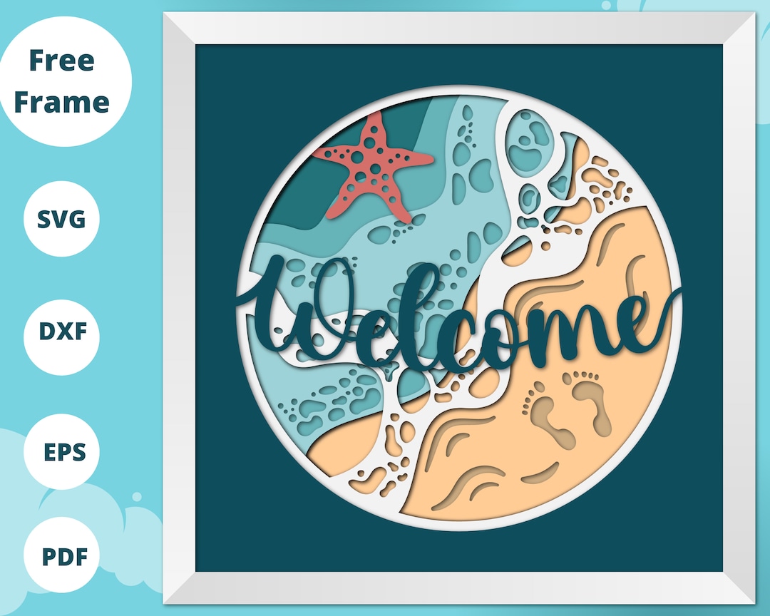 3D SVG BEACH Welcome Shadow Box - Seashore BEACH Shadow Box Svg - 3d ...