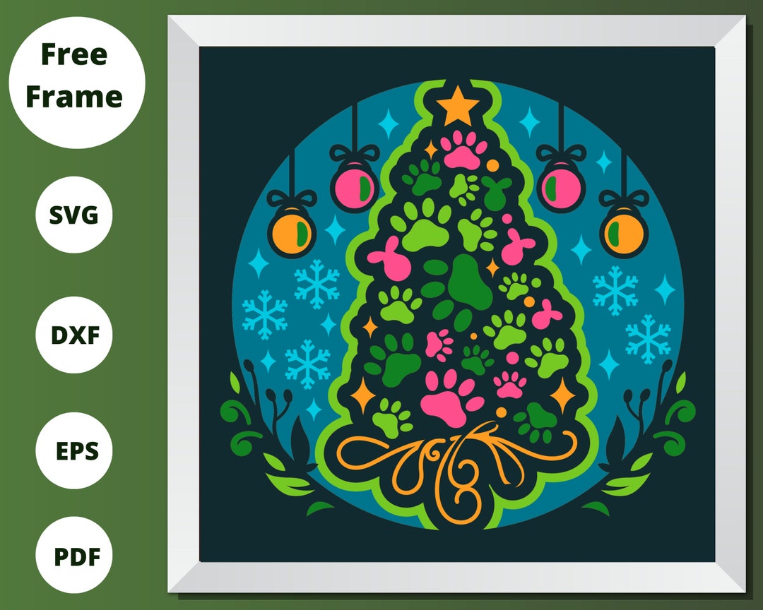 Paw Christmas Tree Shadow Box SVG/ Christmas Tree With Paws SVG/ Funny ...