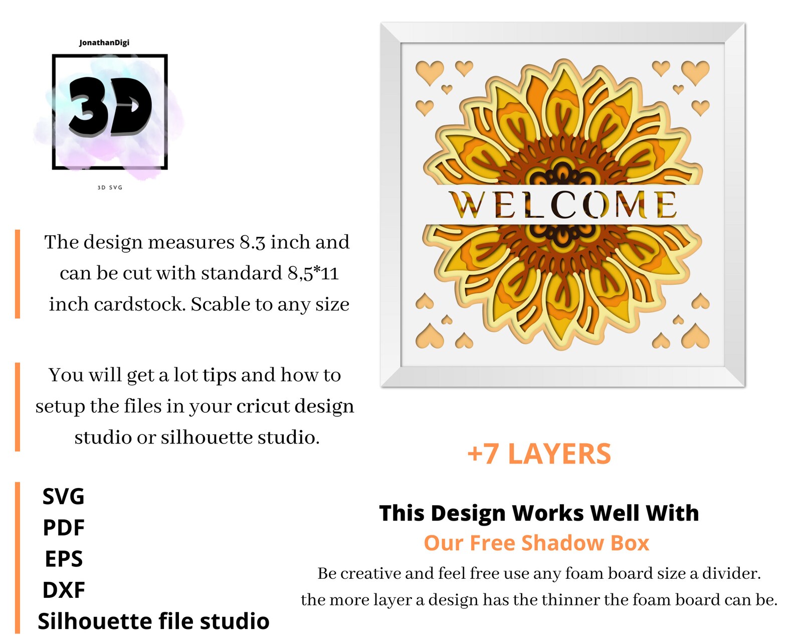3D Welcome Sunflower Shadow Box, Floral Svg, Sunflower Svg Cricut ...