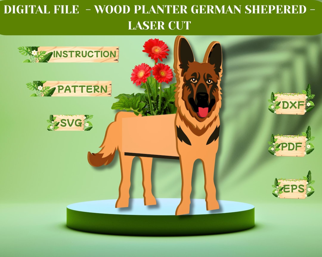 German Shepherd Planter SVG | Dog Wood Planter Template | Scroll Saw ...