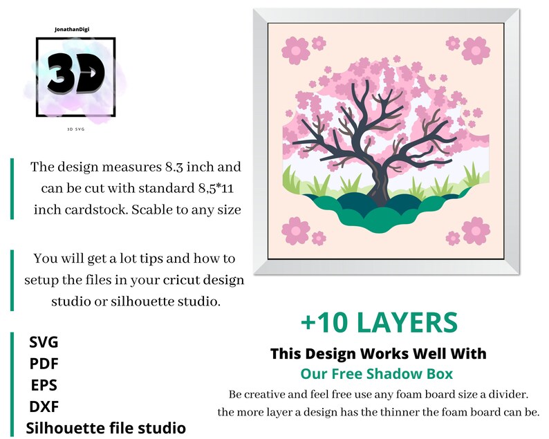 3d Cherry Blossoms Svg, Cherry Tree Shadow Box Svg, Sakura Tree Shadow ...