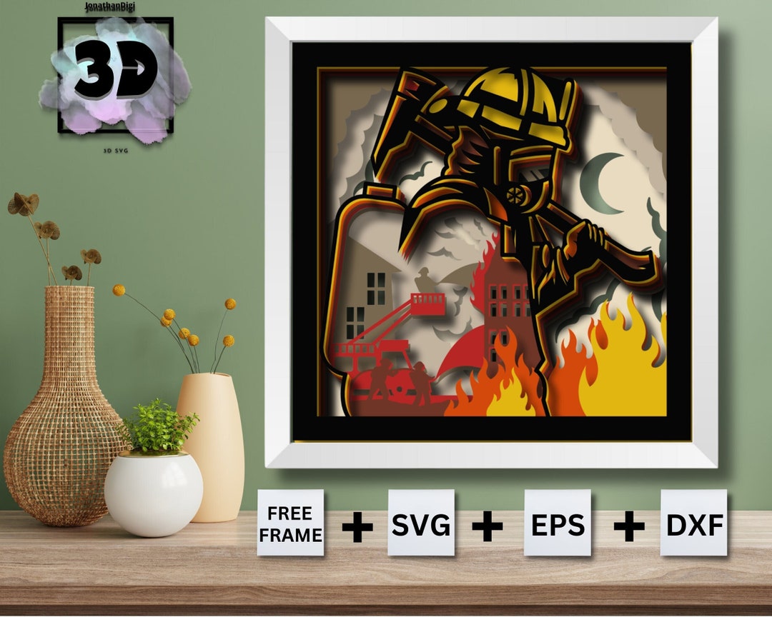 3d Firefighter SVG, Fireman Svg, Firefighter Shadowbox Svg, for Cricut ...