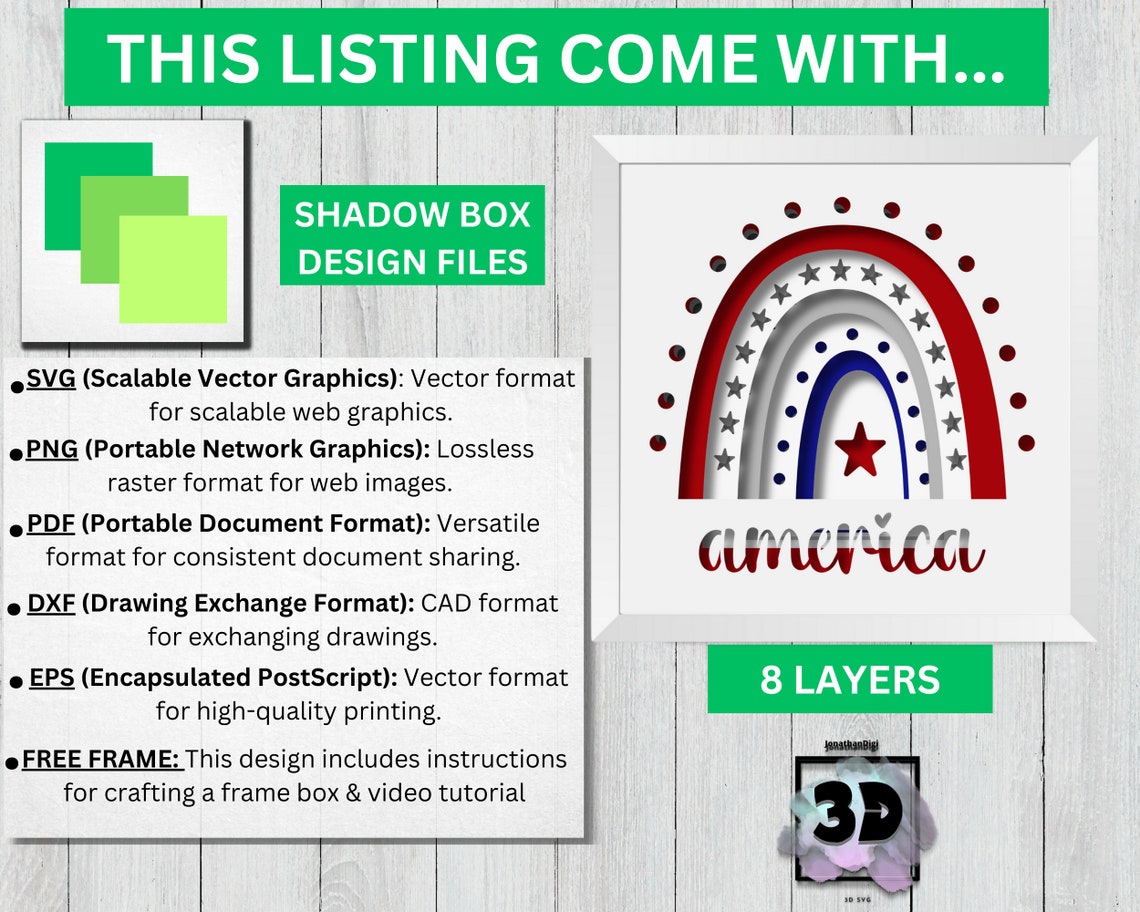 3D America Rainbow Shadow Box, Independence Day, Patriotic Rainbow, 4th ...