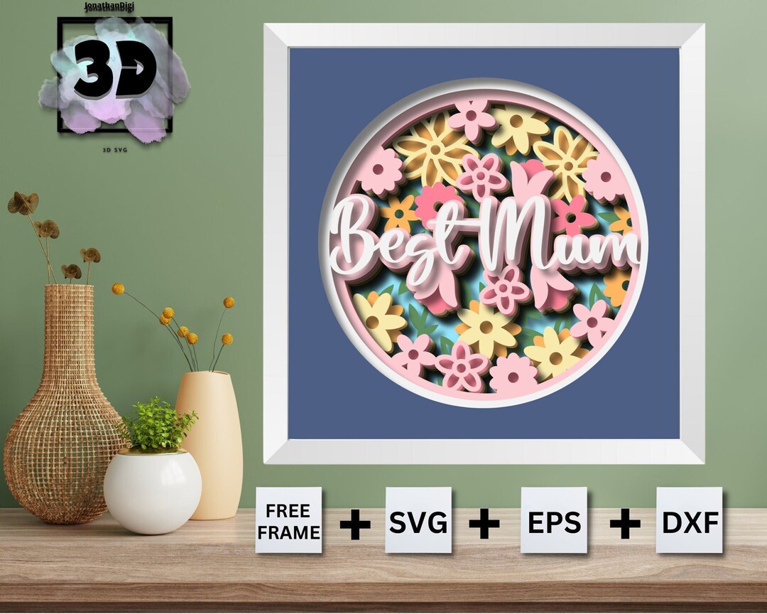 3D MOTHERS DAY Shadow Box Svg, Best Mum Shadow Box With Flowers ...