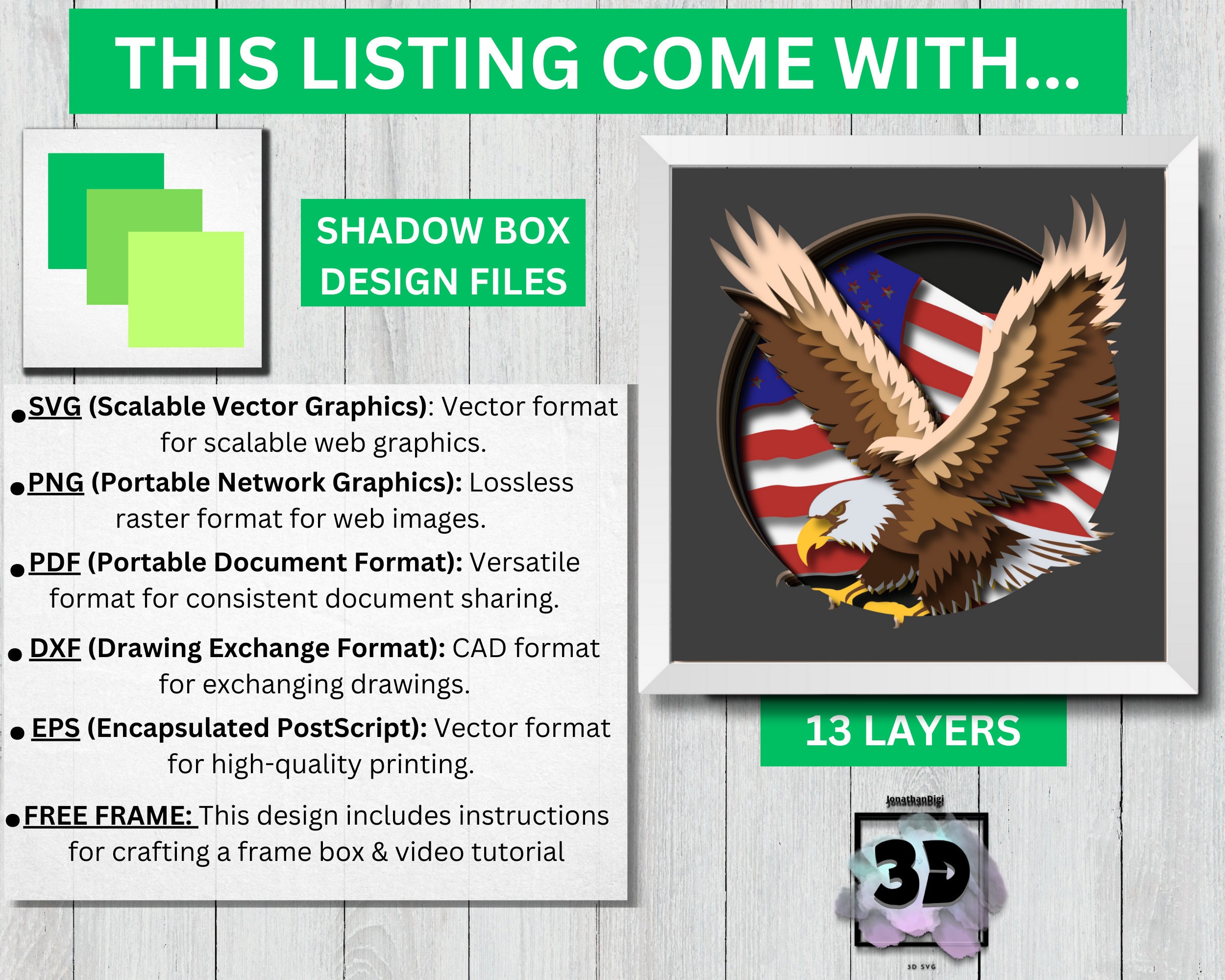 American Eagle Shadow Box SVG, 3D Papercut Lightbox Svg File DIY, 3d ...
