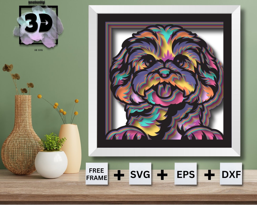 3D Goldendoodle Layered SVG, Golden Doodle Shadow Box, Colorful Dog ...