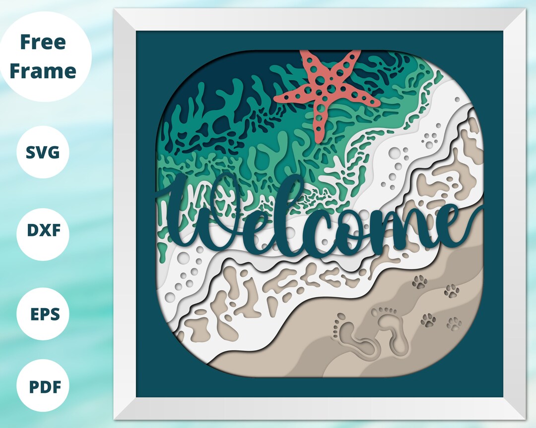 3D BEACH Welcome Shadow Box SVG - Seashore BEACH Shadow Box Svg ...