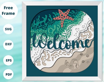3D WAVE BEACH Shadow Box SVG Seashore Beach Shadow Box Svg Cricut Files ...