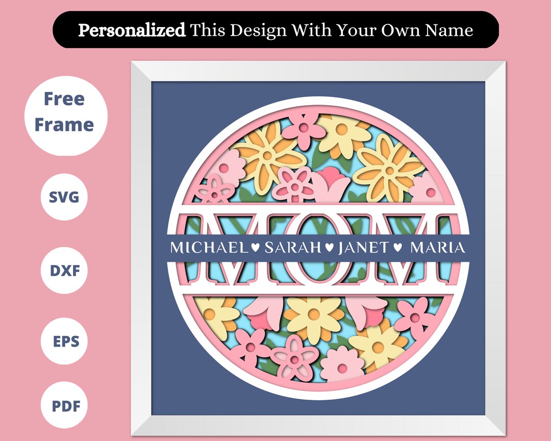 3D Customizable MOTHERS DAY Shadow Box Svg, Mom Shadow Box With Flowers ...