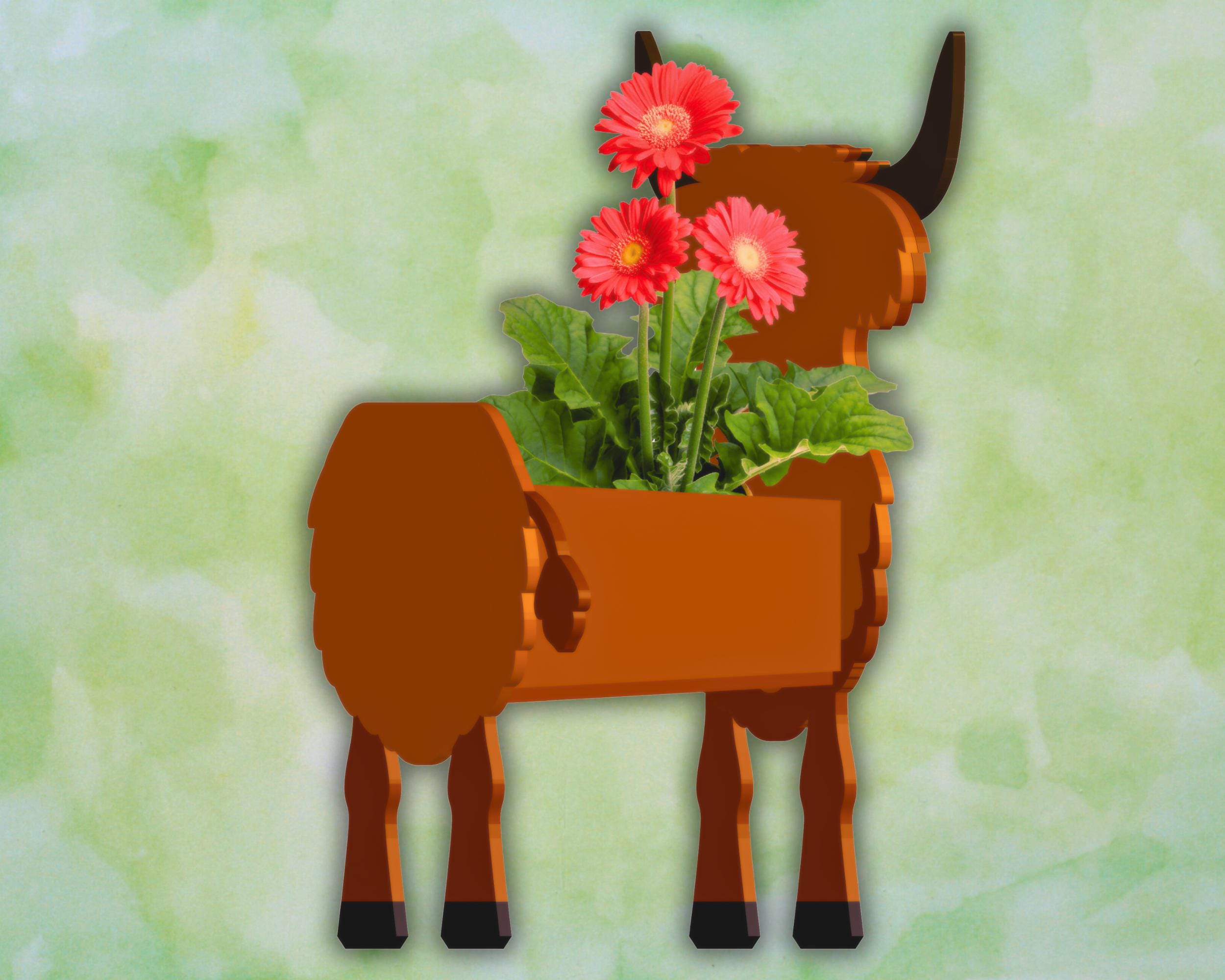 Highland Cow Planter SVG | Scroll Saw & Laser Cut Pattern | Farm Animal ...