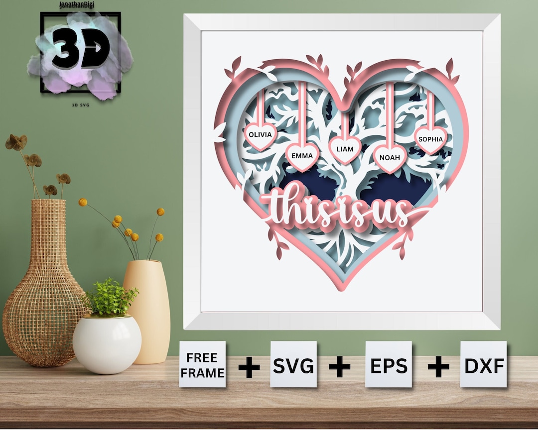 3D Family Custom Heart Shadow Box With Names, Family Tree Shadow Box ...