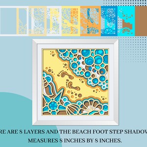 3D BEACH Svg - Footprints in the Sand Shadow Box Svg - Seashore BEACH ...