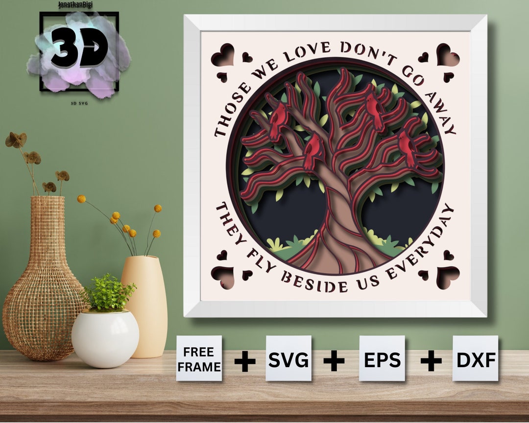3D Memorial Svg, Cardinal Bird Tree Svg, in Memory of Gift, Loss of ...