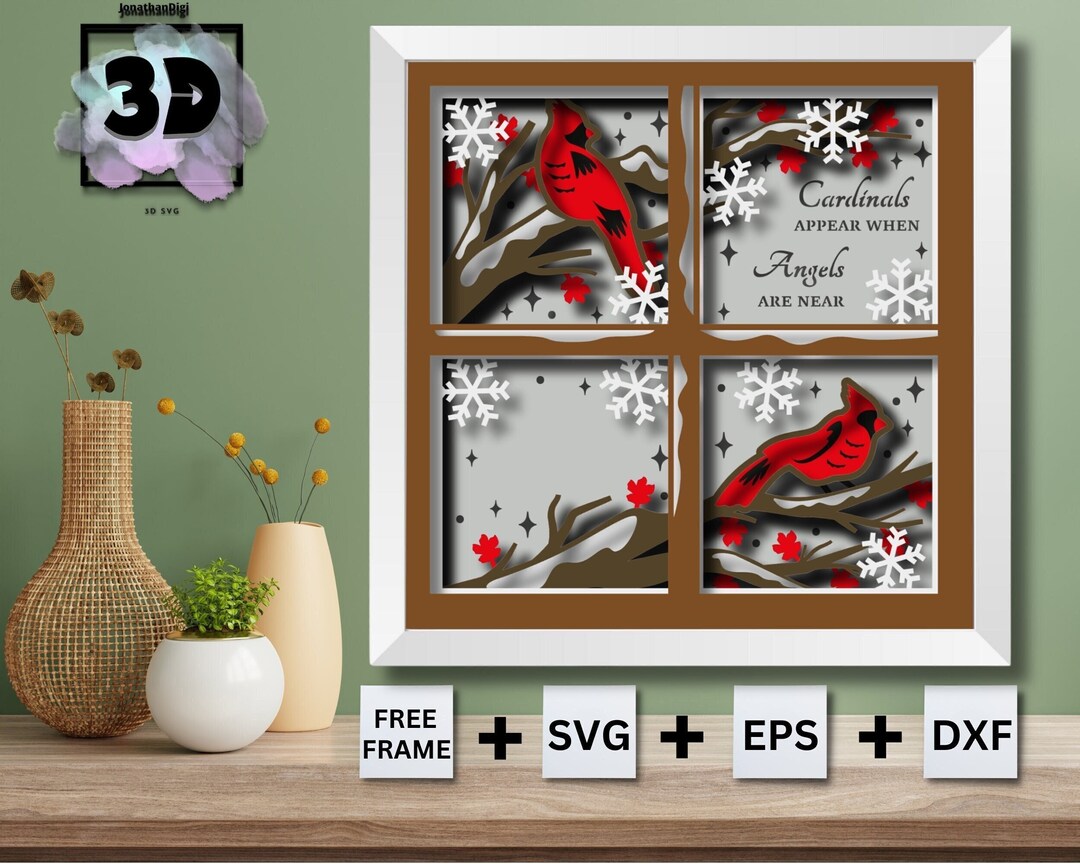 CARDINAL Svg - 3D Christmas Svg - Memorial 3D SVG WINTER Shadow Box Svg ...