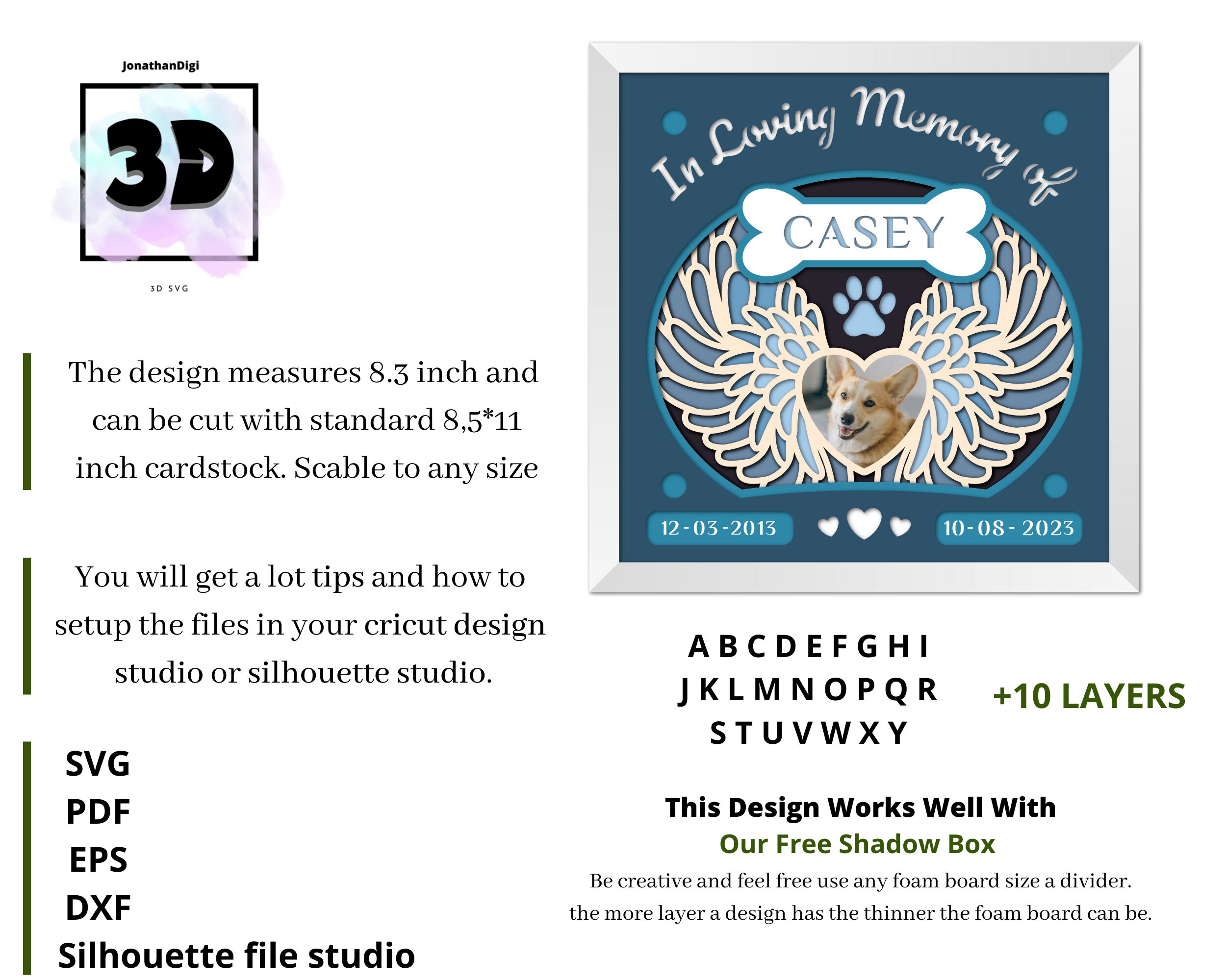 3D Customizable Angel Pet Memorial Shadow Box Svg, Pet Memorial Svg ...