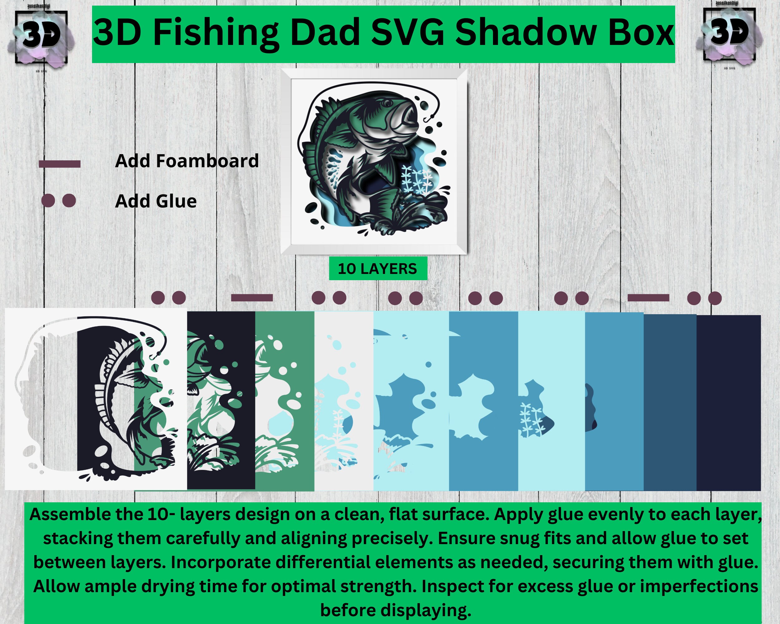 3d Fishing Dad Svg, FATHER'S DAY Shadow Box Svg, Funny Fishing Lover ...