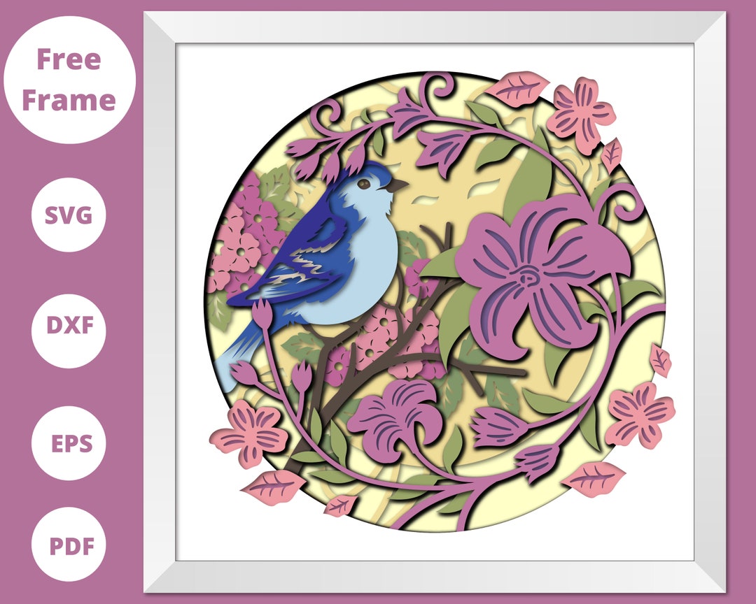 3D Bird Shadow Box SVG, Bird Flowers Svg, Layered Cardstock Svg, for ...