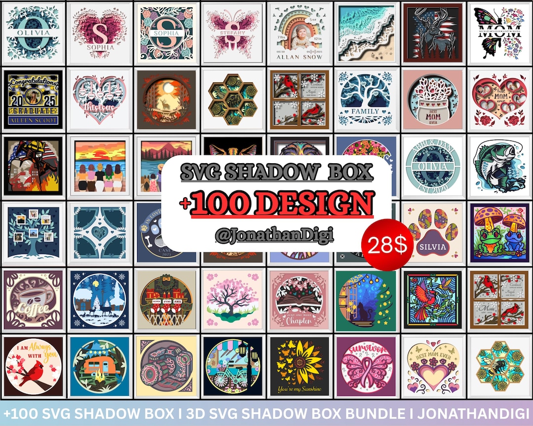 100 Shadow Box SVG Bundle | 3D Layered Paper Cut Files for Cricut ...