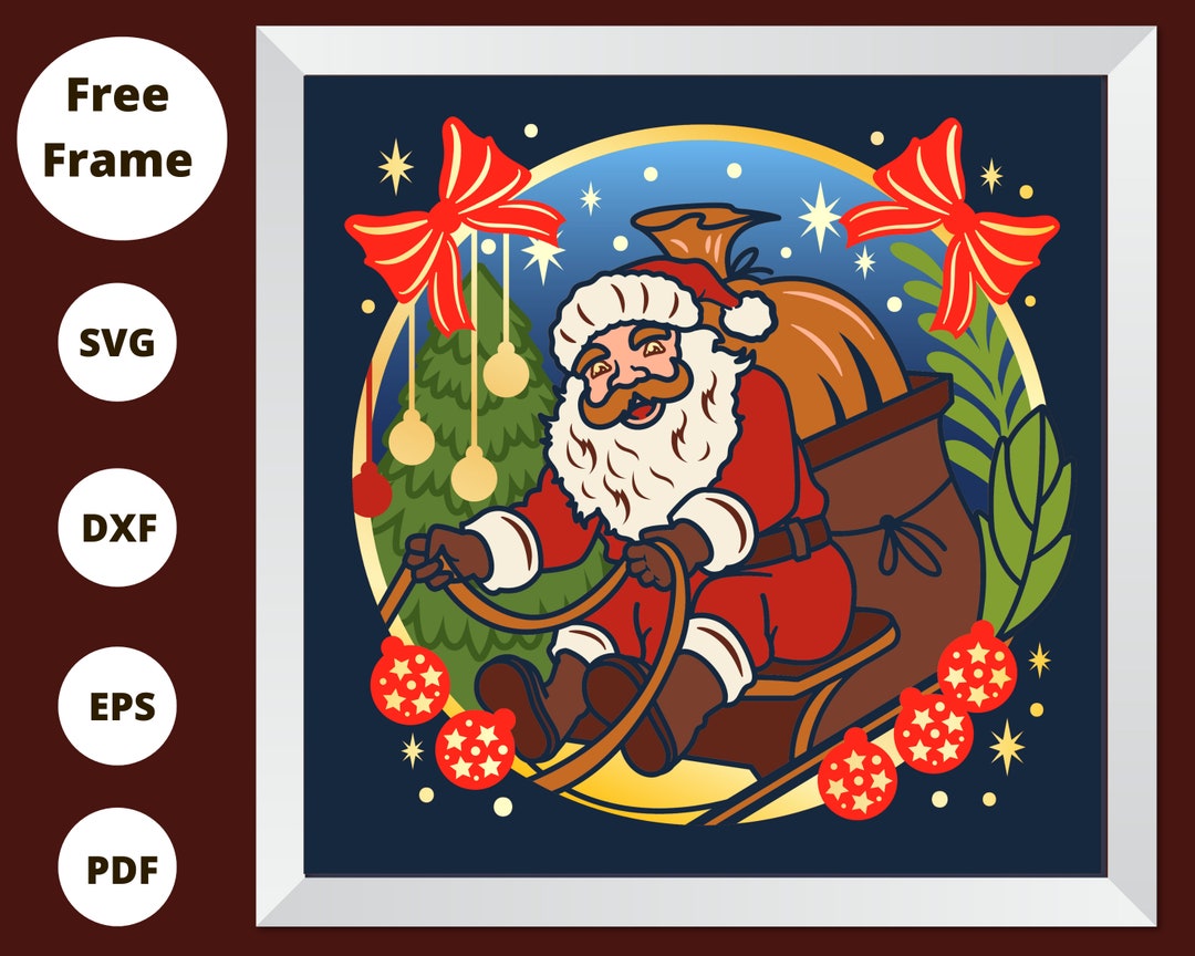3D SANTA Svg, CHRISTMAS Shadow Box SVG, Christmas Layered Papercut ...