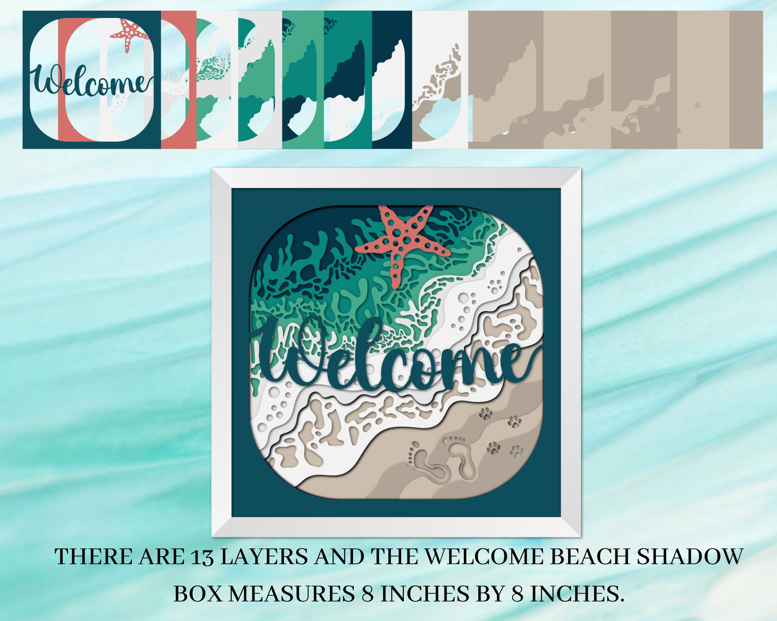3D BEACH Welcome Shadow Box SVG - Seashore BEACH Shadow Box Svg ...
