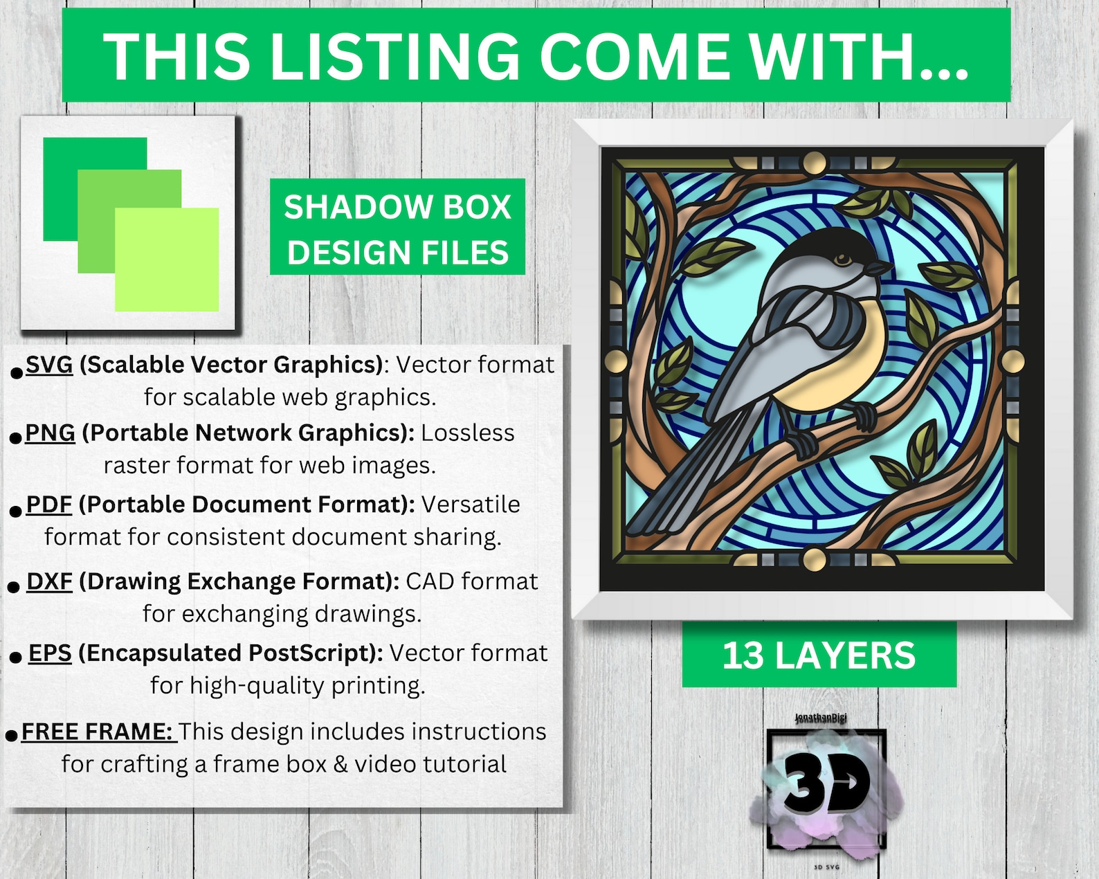 Stained Glass Chickadee Shadow Box SVG Chickadee SVG, 3d Bird Svg, 3d ...