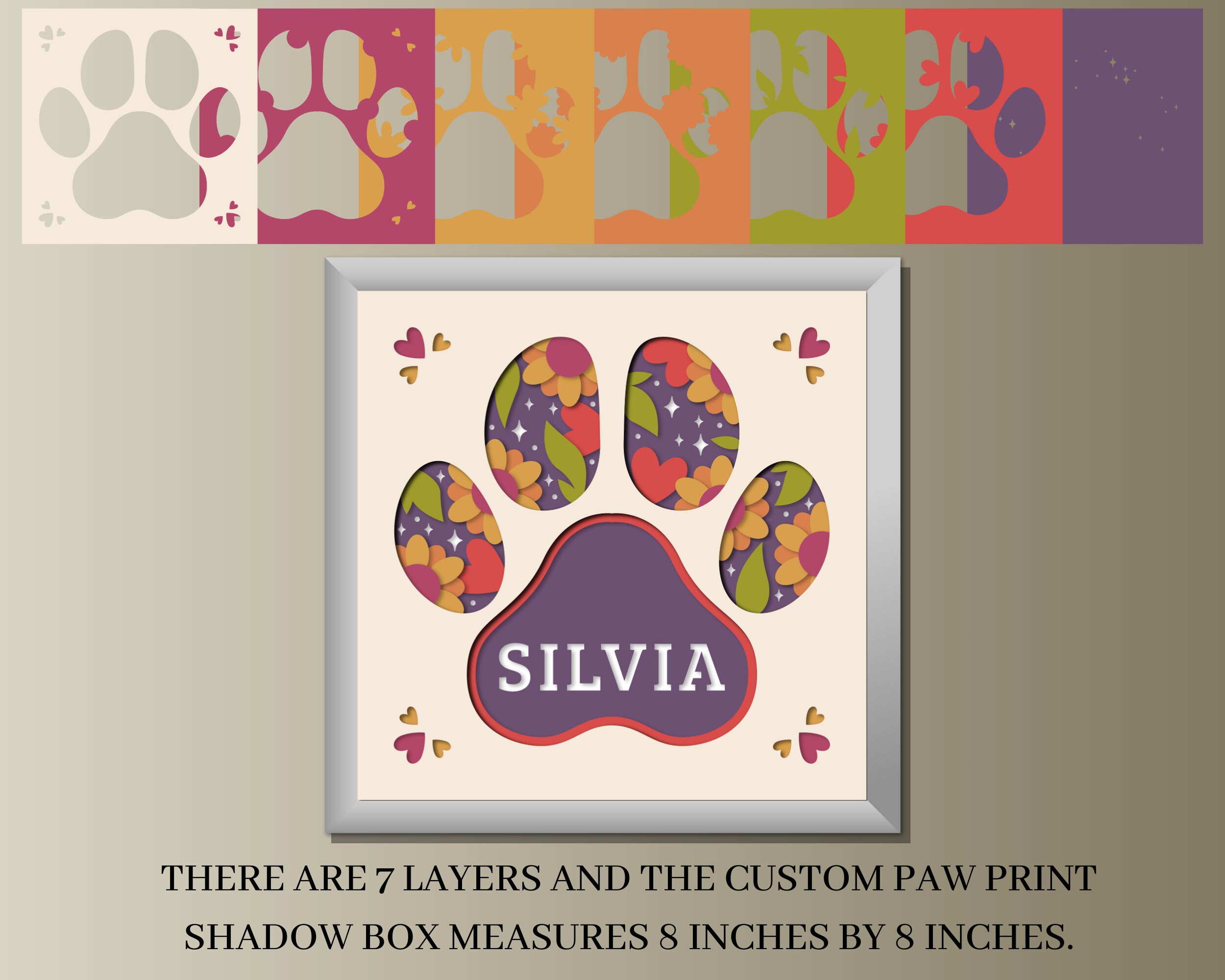 3D Personalized Pet Memorial Shadow Box, Dog Paw Svg, Custom Memorial ...