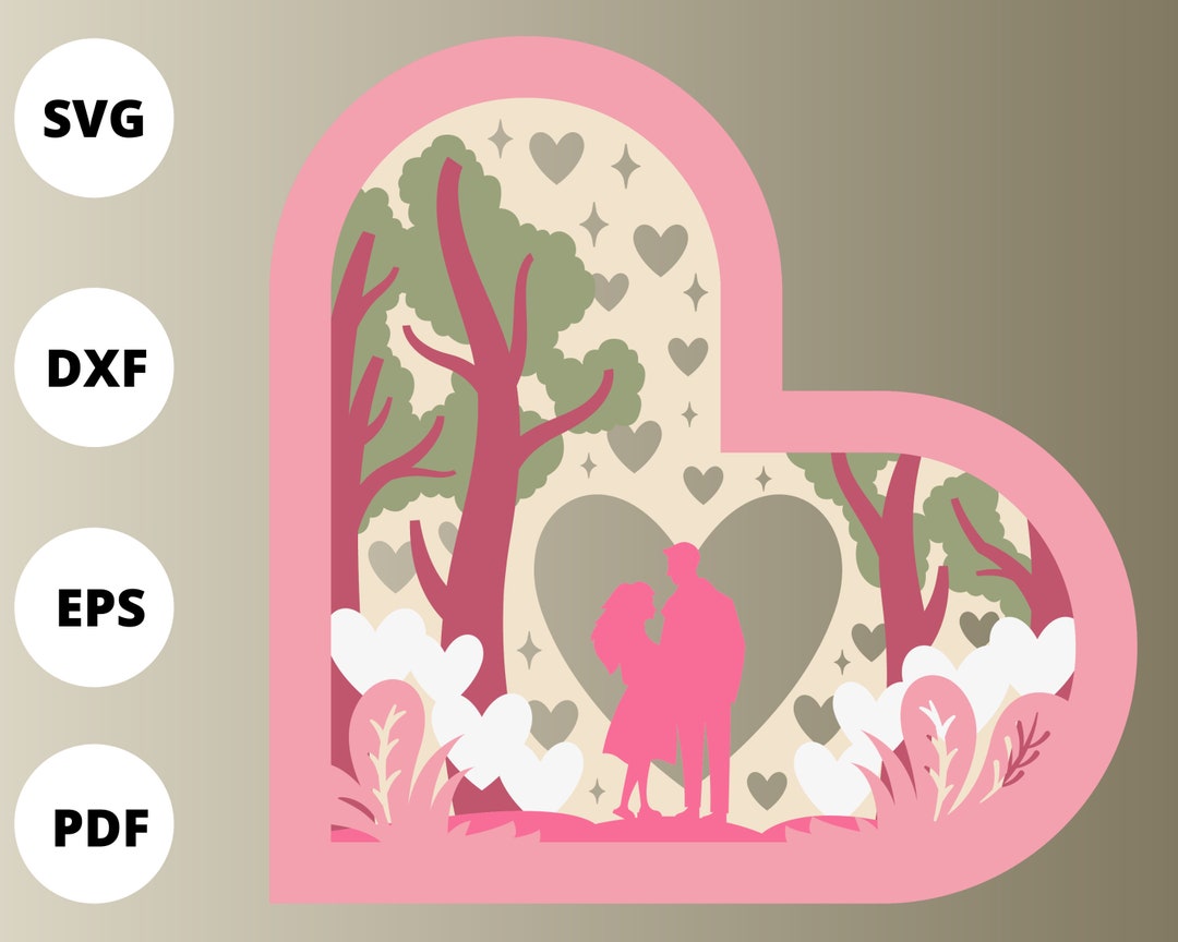 3D Couple Heart Svg Valentines Day Heart Shadow Box Gift for Valentine ...