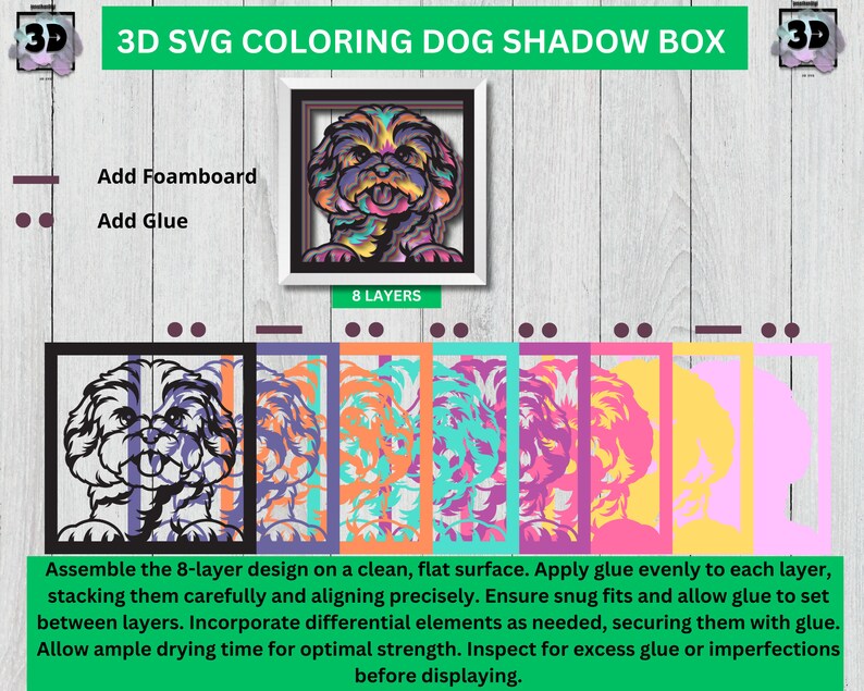 3D Goldendoodle Layered SVG, Golden Doodle Shadow Box, Colorful Dog ...
