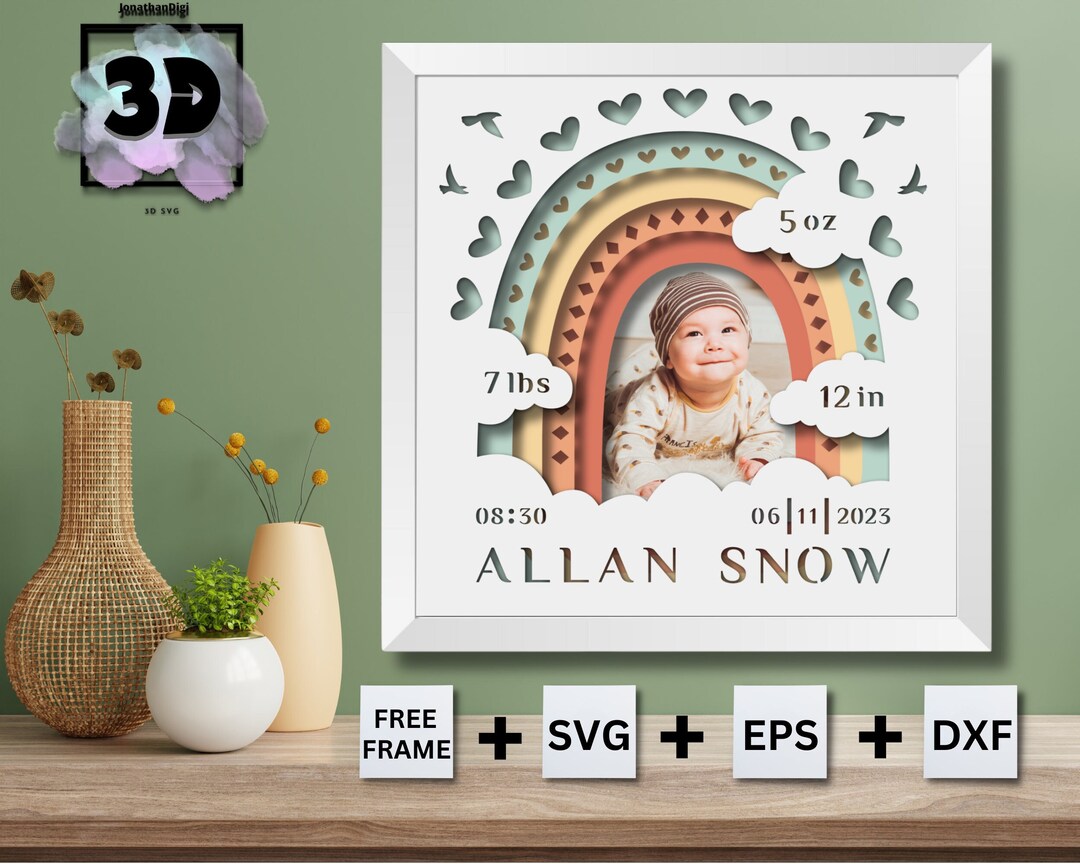 3D Baby Stats Shadow Box for Kids, Baby Birth Shadow Box, Custom Name ...