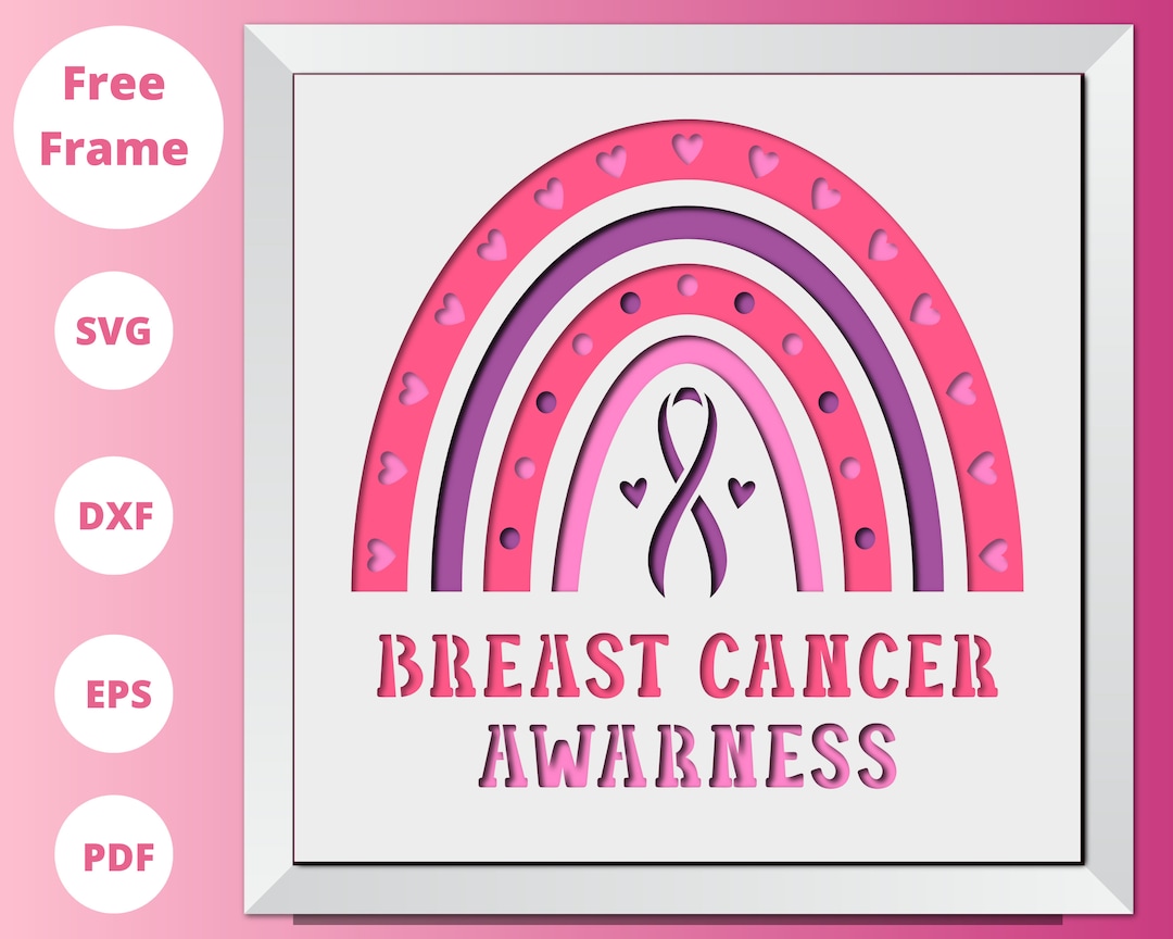 3D Breast CANCER AWARENESS Rainbow SVG , Pink Ribbon Shadow Box Svg ...