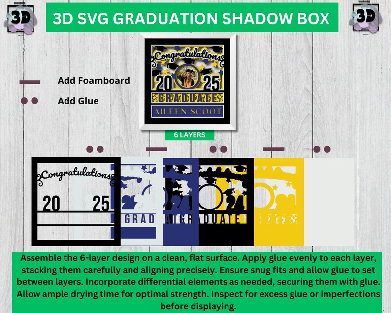 Personalized 3D Graduation Shadow Box, Graduation Svg, Class of 2025 ...
