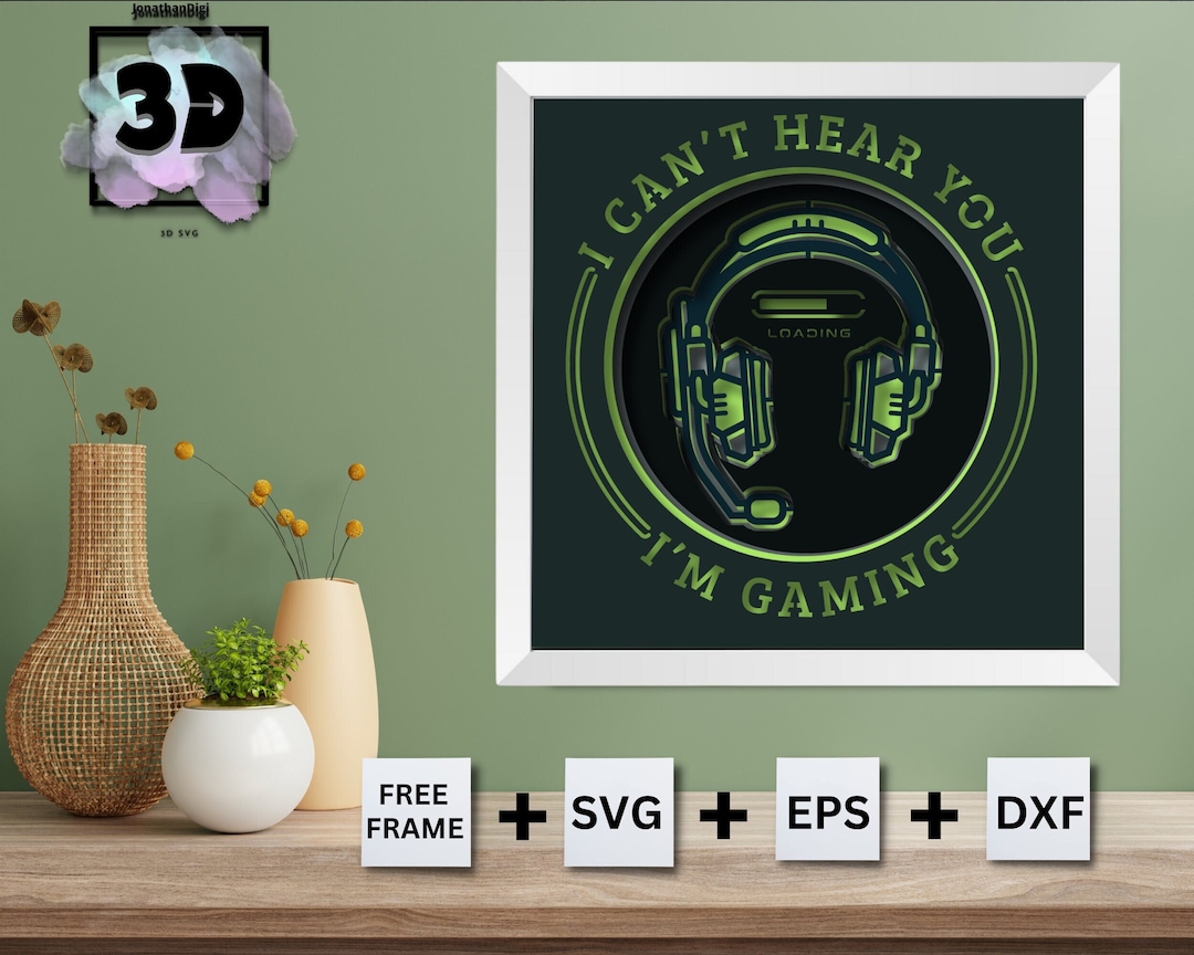 3D Gamer Shadow Box Svg, Headphone Gaming 3D SVG, Kids Room, Video Game ...