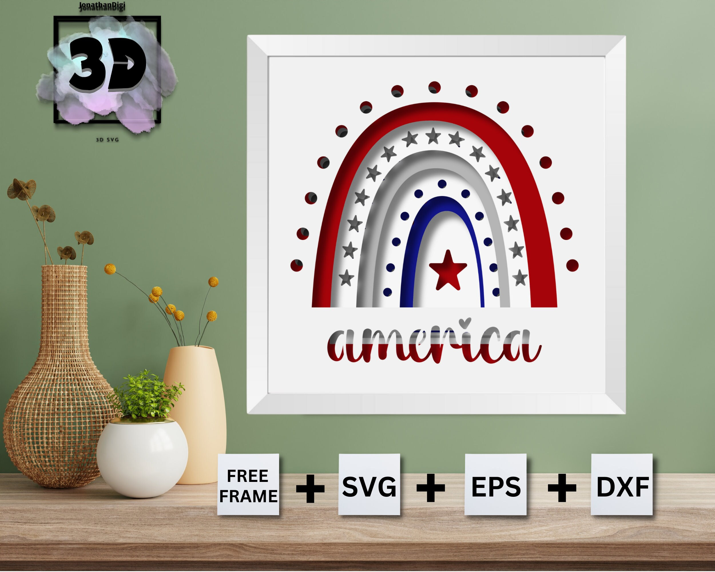3D America Rainbow Shadow Box, Independence Day, Patriotic Rainbow, 4th ...