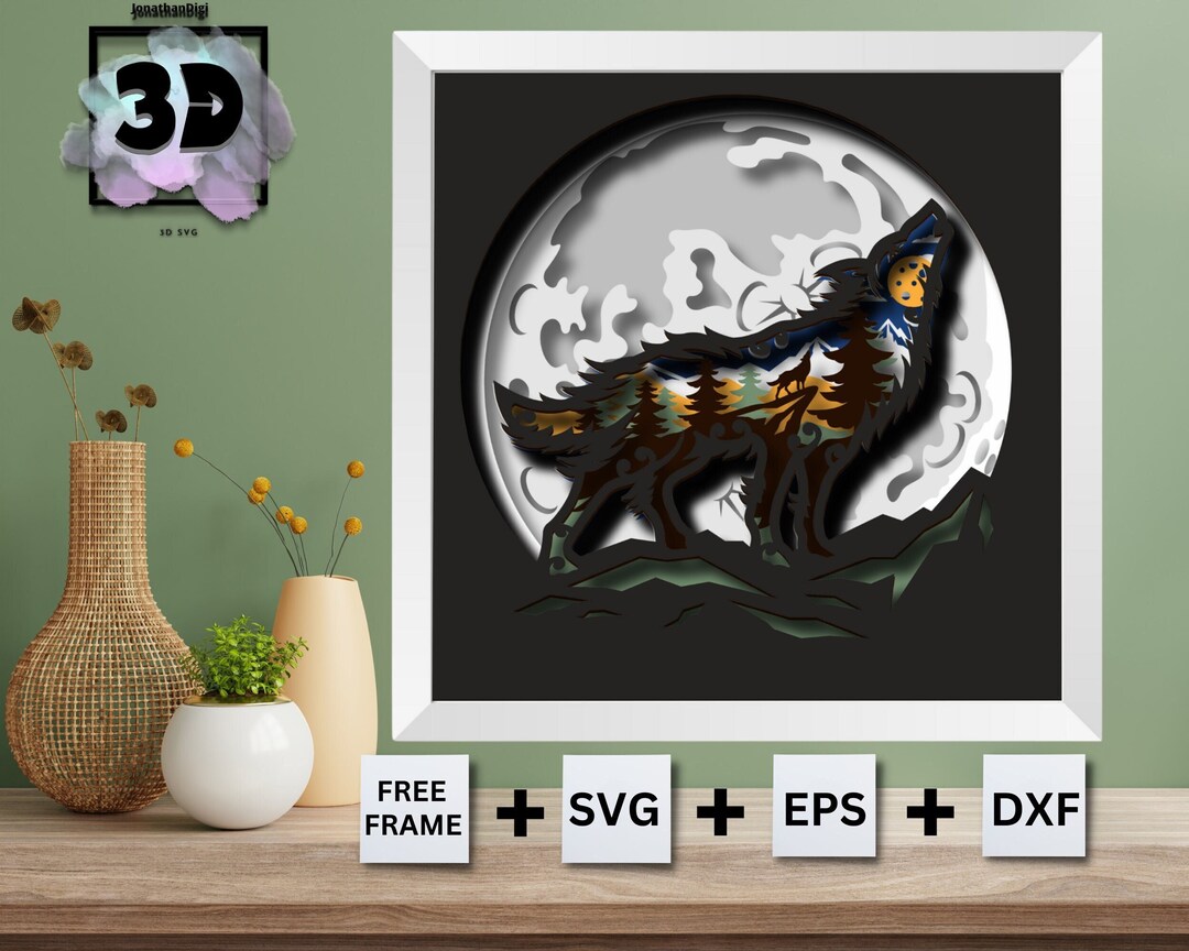 WOLF Shadow Box Svg, Cricut Files, Cardstock Svg, Silhouette Files, Home Decor, Multilayer 3D ...