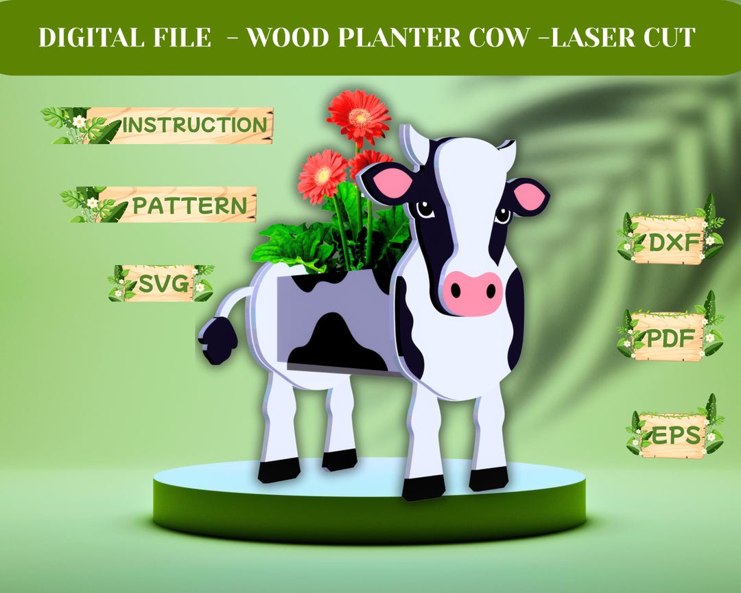 Cow Planter SVG | Farm Animal Wood Planter Template | Garden Ornament ...
