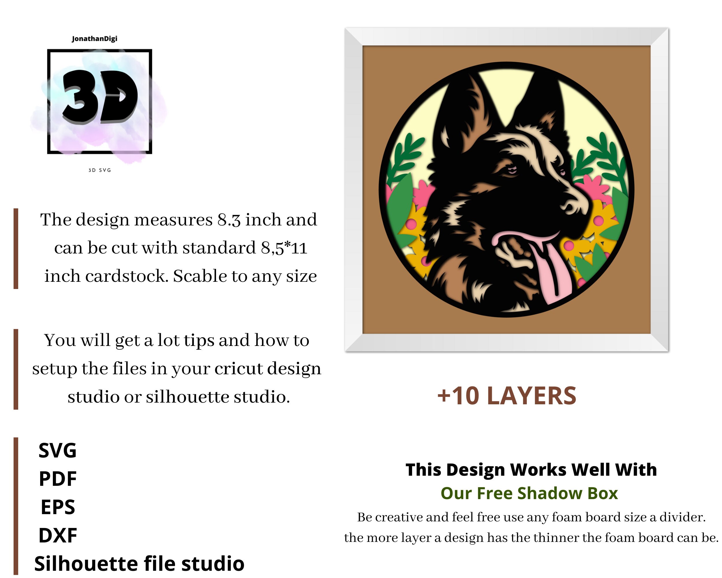 German Shepherd Shadow Box Svg, 3D German Shepherd Box, Dog Shadow Box ...