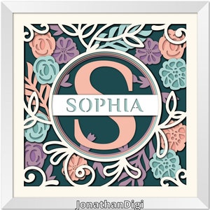 3D Flower Split Monogram A-Z SVG Shadow Box, Alphabet Family Name SVG ...