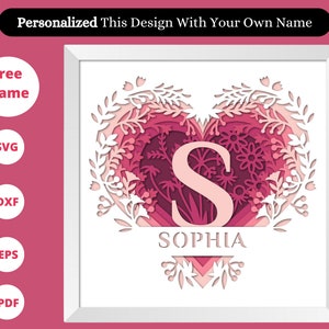 CUSTOMIZABLE 3D LOVE Split MONOGRAM A-Z Shadow Box Custom Name 3D Heart ...