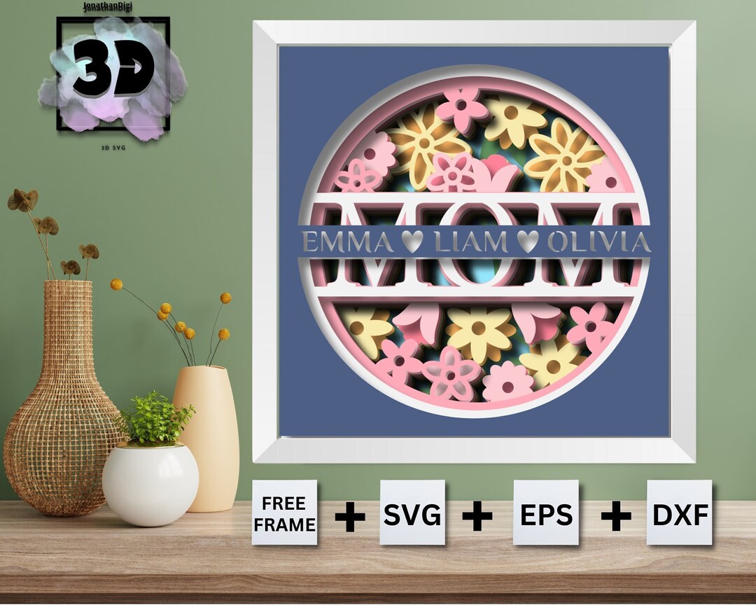 3D Customizable MOTHERS DAY Shadow Box Svg, Mom Shadow Box With Flowers ...
