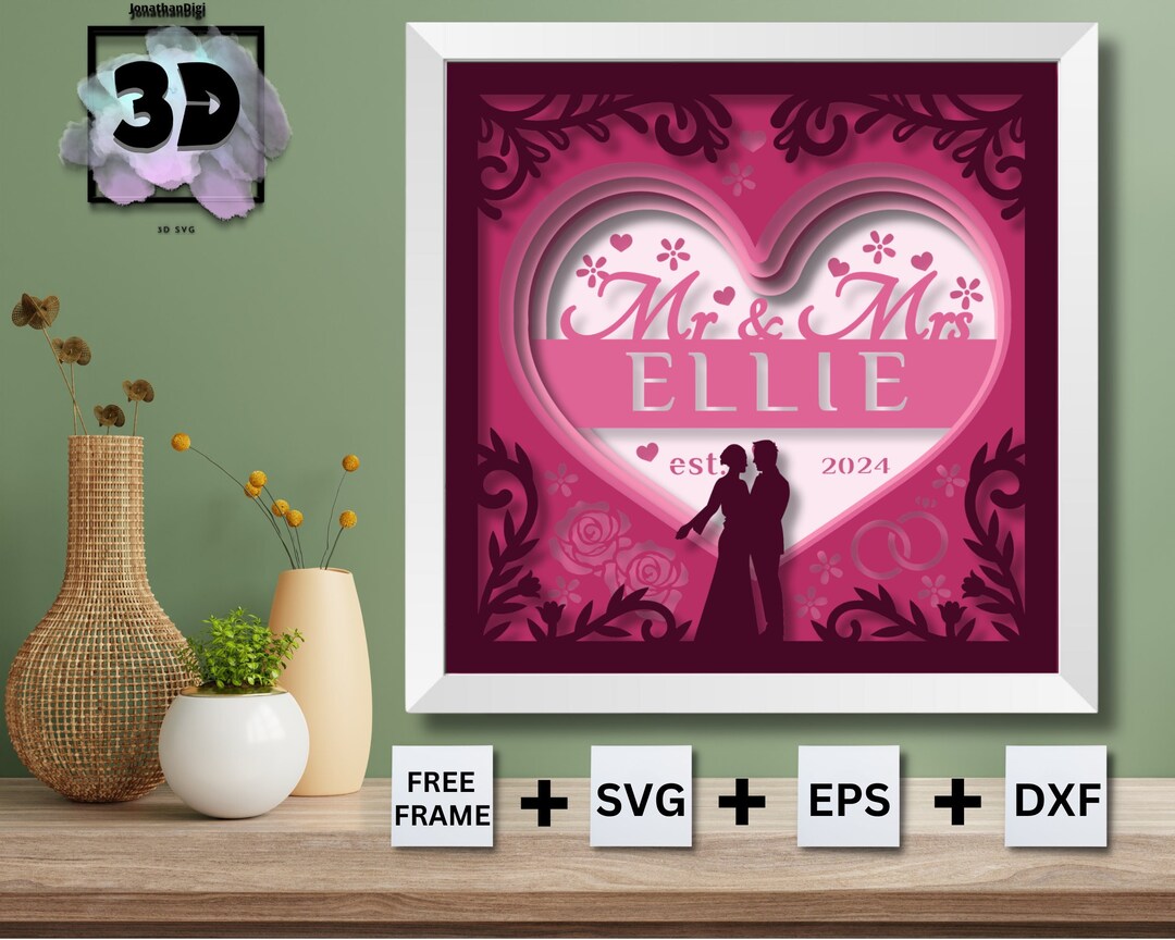 3D Customizable Wedding Shadow Box, Wedding Shadow Box, Custom Name ...