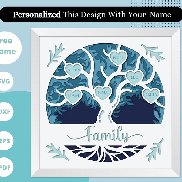 Customizable 3d Family Tree Shadow Box, Custom Names Shadow Box - Etsy