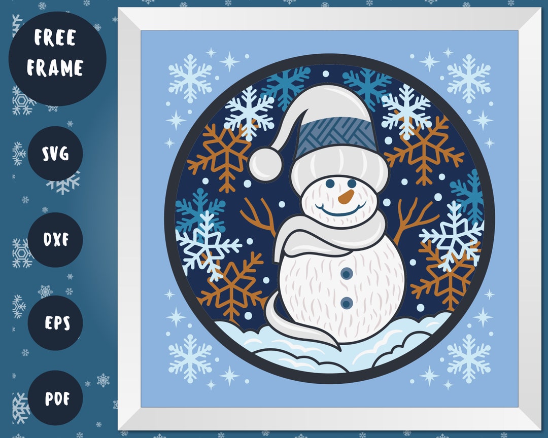 3D SNOWMAN Shadow Box, Christmas Shadow Box SVG, Layered Papercut ...