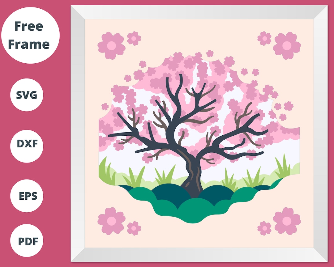 3d Cherry Blossoms Svg, Cherry Tree Shadow Box Svg, Sakura Tree Shadow ...